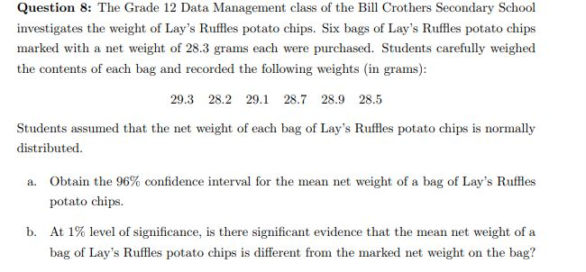 Solved Question 8: The Grade 12 Data Management class of the | Chegg.com