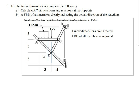 Solved 1. For the frame shown below complete the following: | Chegg.com