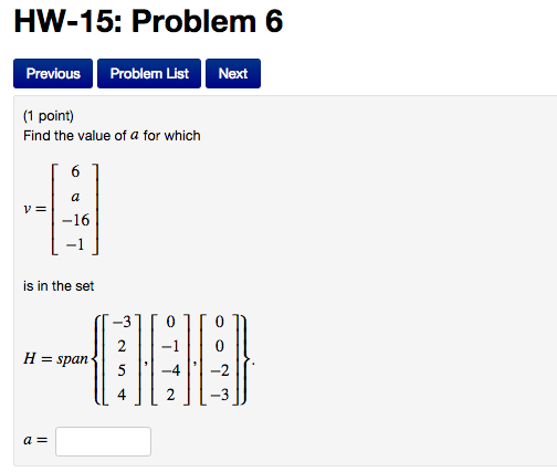 Solved Find the value of a for which v = is in the set | Chegg.com