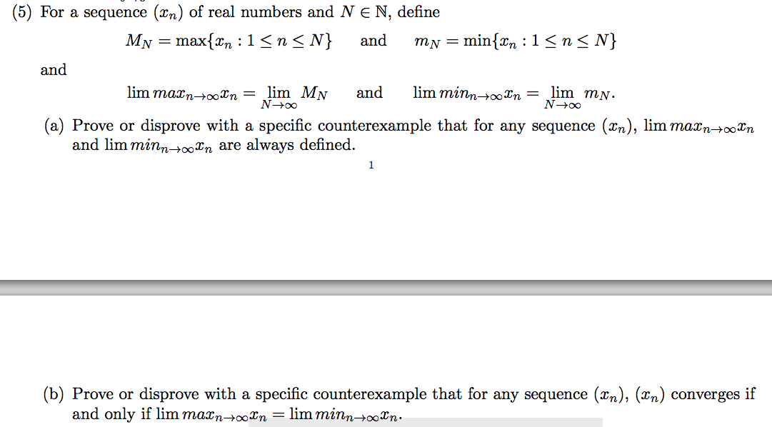 Solved (5) For a sequence (xn) of real numbers and N ? IN, | Chegg.com
