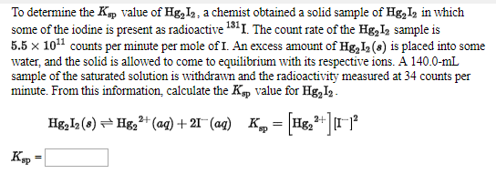 To determine the Ksp value of Hg212, a chemist | Chegg.com