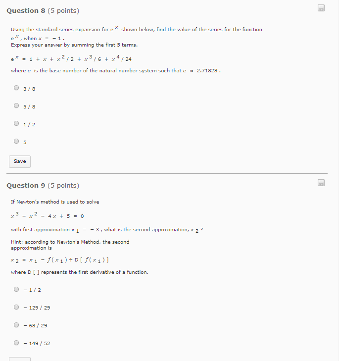 Solved Question 8 (5 points) Using the standard series | Chegg.com