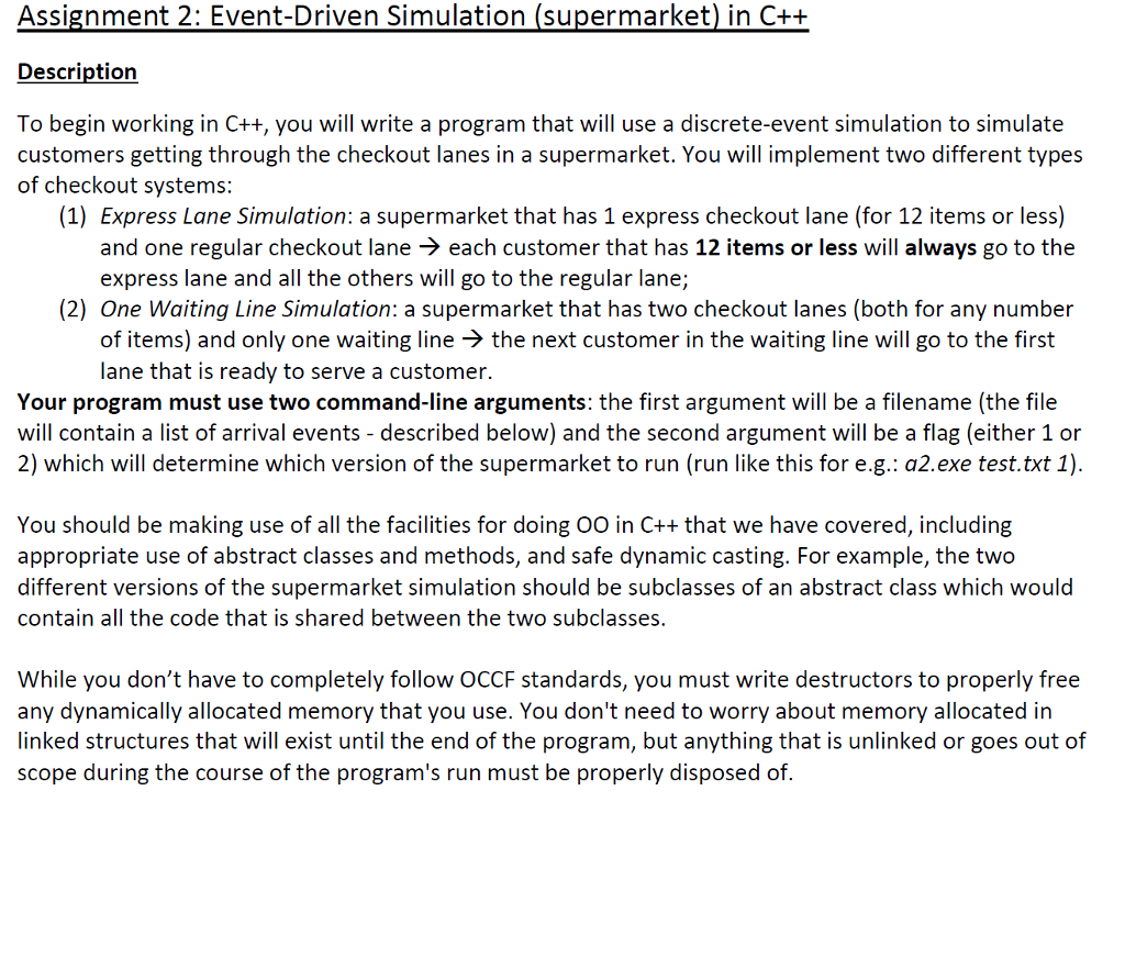 Assignment 2: Event-Driven Simulation (supermarket) | Chegg.com