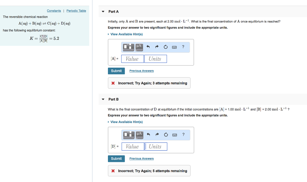 Solved Constants| Periodic Table Part A The reversible | Chegg.com