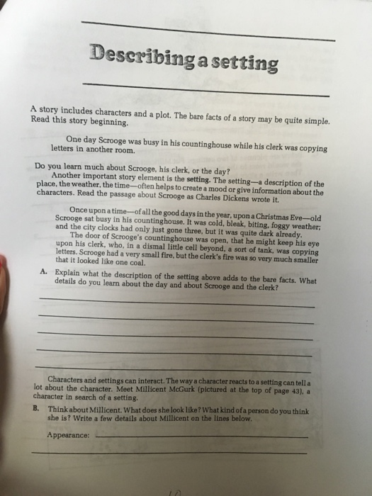 Describing setting a A story includes characters and | Chegg.com