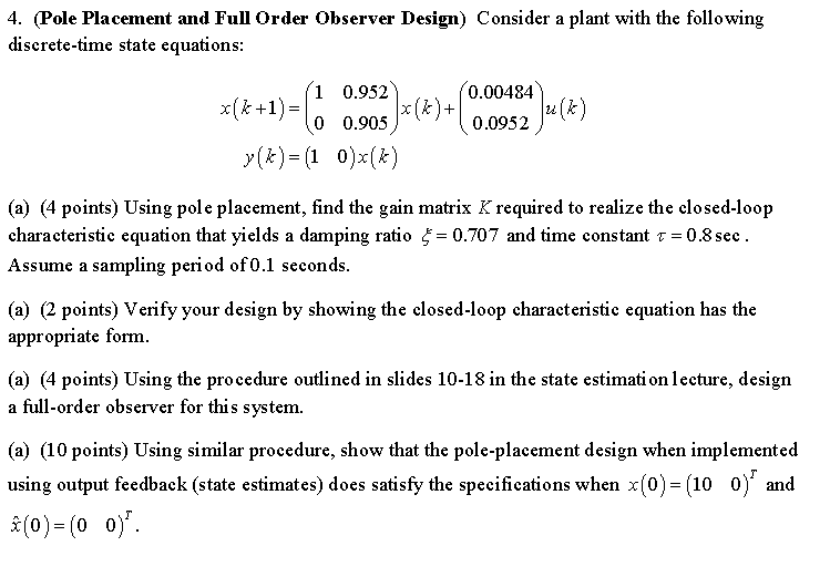 (Pole Placement and Full Order Observer Design) | Chegg.com