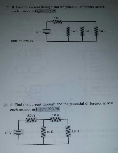 Solved 25. Find the current through and the potential | Chegg.com