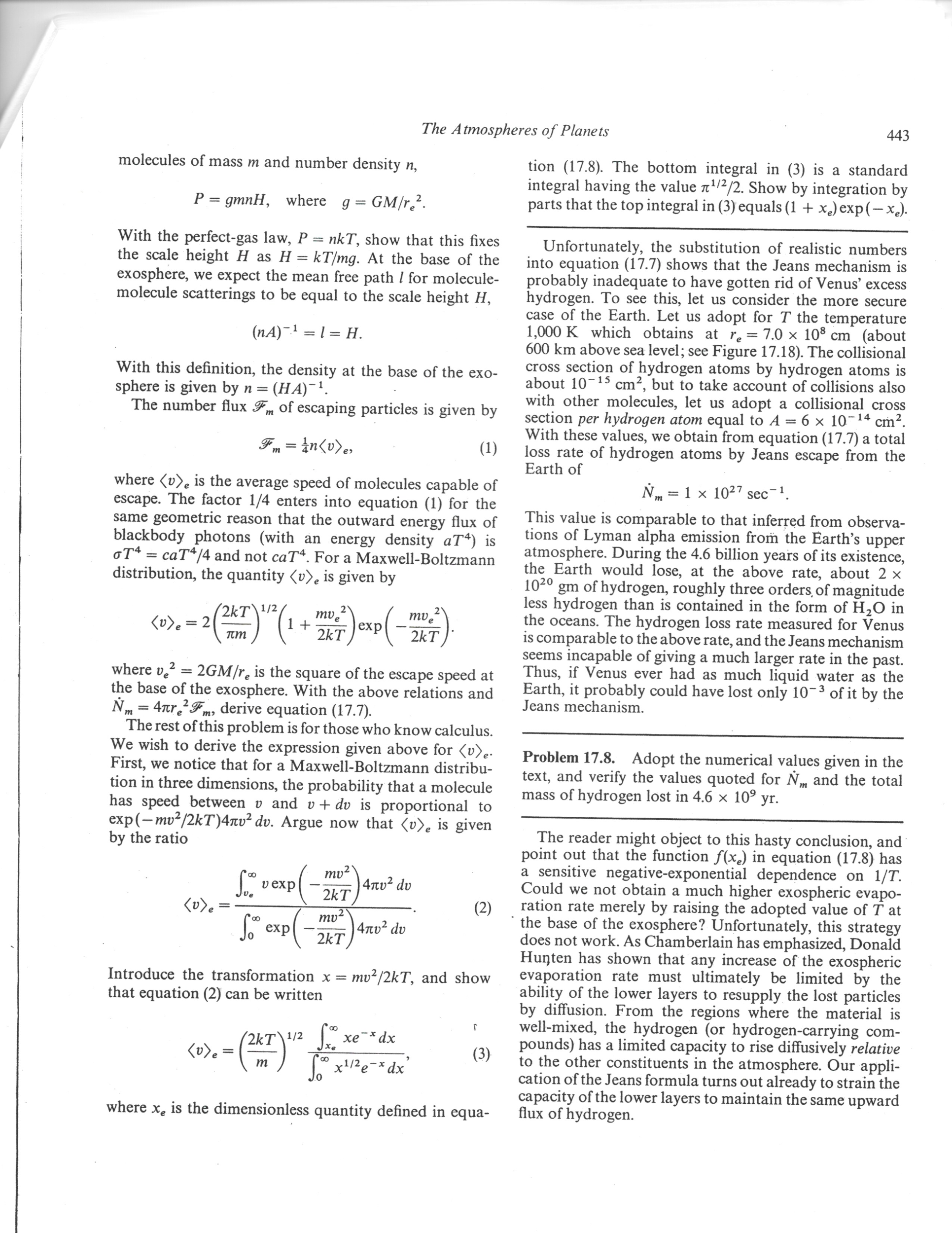 Solved The Atmospheres of Planets and hydrogen atoms. The | Chegg.com