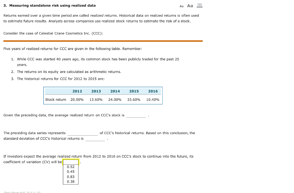 Solved 3. Measuring standalone risk using realized data Aa | Chegg.com