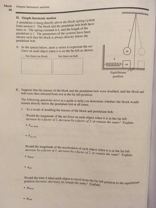 Solved Mech simple harmonic motion II. Simple harmonic | Chegg.com