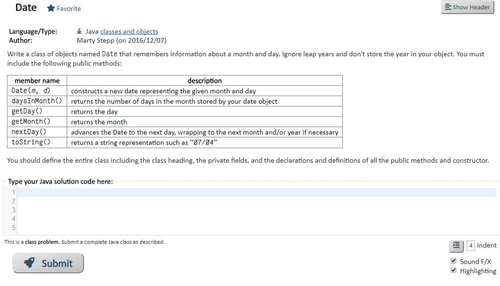 Solved Date Favorite Show Header Languagetype Author Java