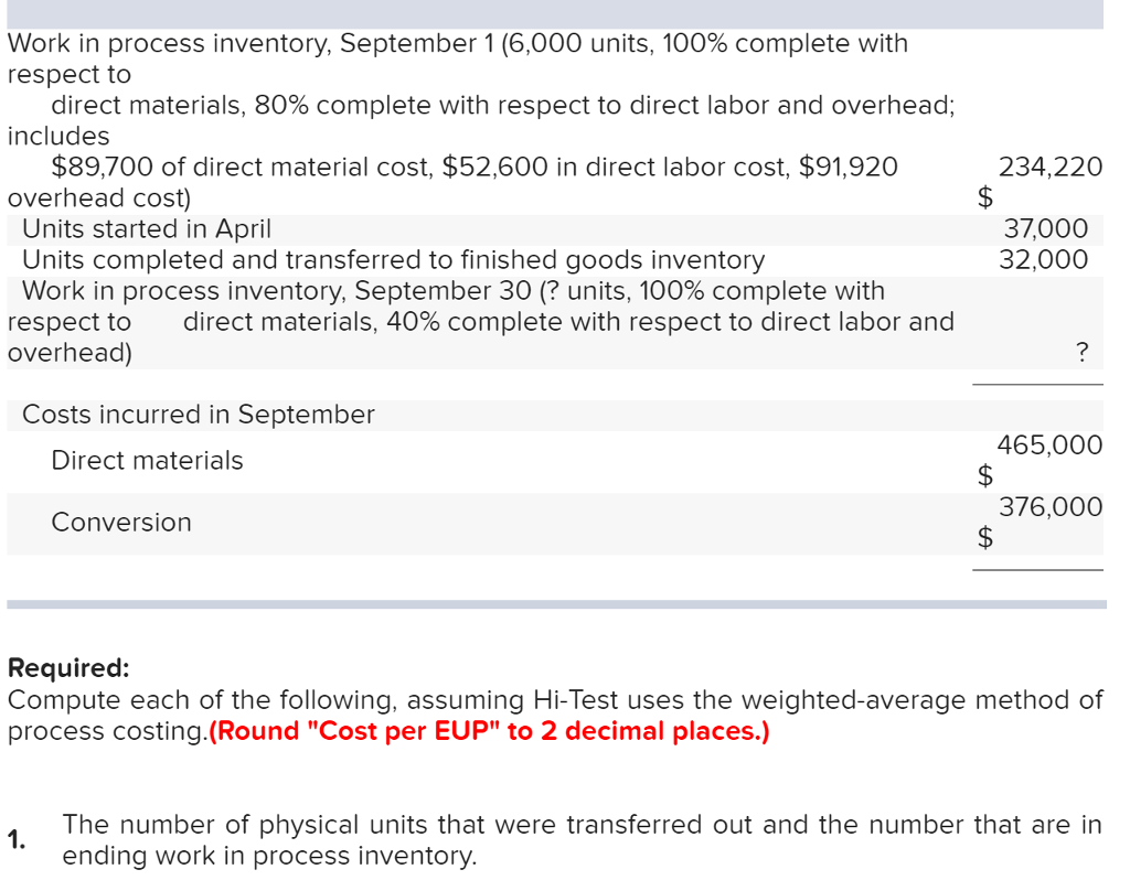 Solved Hi-Test Company uses the weighted-average method of | Chegg.com