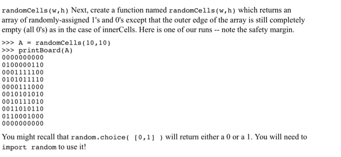 Solved randomcells (w,h) Next, create a function named | Chegg.com