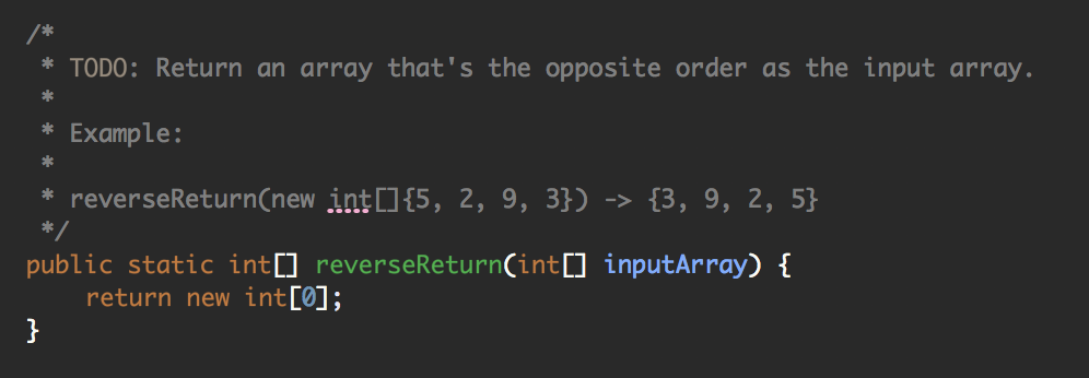 Solved TODO: Return an array that's the opposite order as | Chegg.com