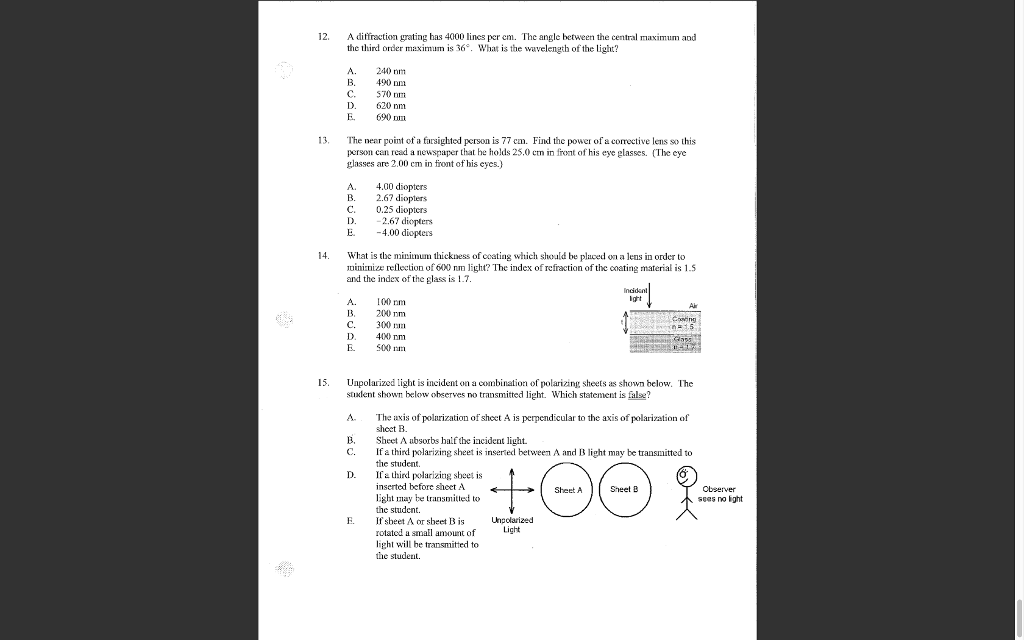 Solved A Diffraction Grating Has 4000 Lines Per Cm The