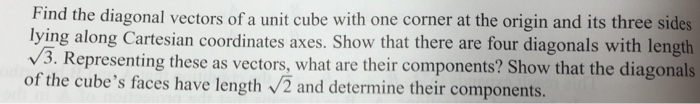 Solved Find the diagonal vectors of a unit cube with one | Chegg.com