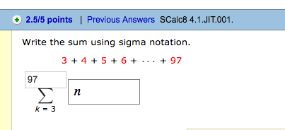 Solved Write the sum using sigma notation. 3+4 + 5 + 6+ ... | Chegg.com