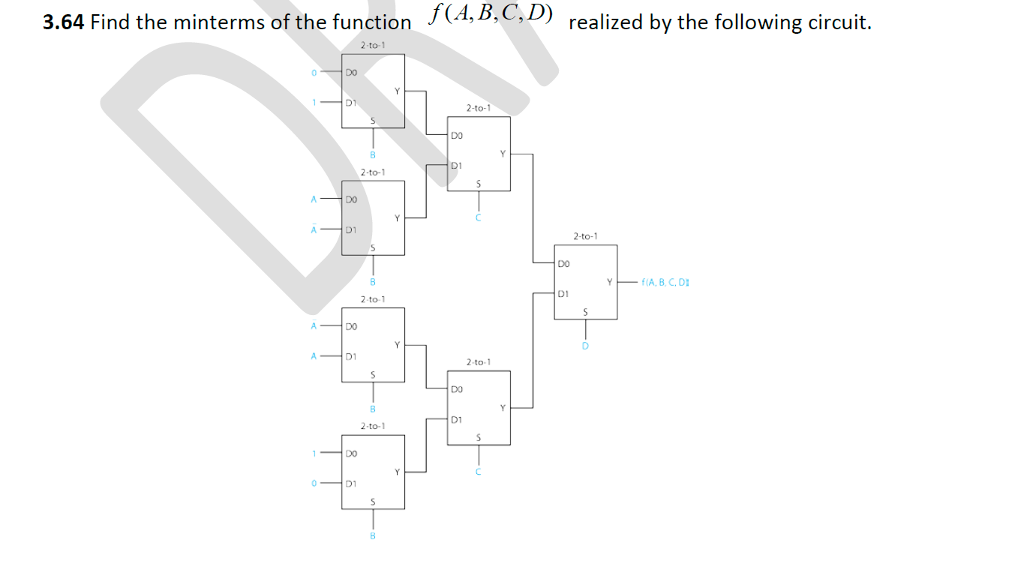 Solved Find the minterms of the function f(A,B,C,D) realized | Chegg.com
