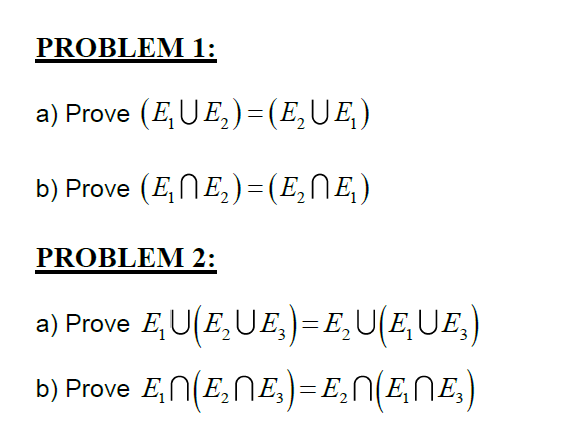 Solved Prove (E_1 Union E_2) = (E_2 union E_1) Prove (E_1 | Chegg.com