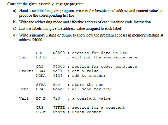 Consider the given assembly language program a) Hand | Chegg.com