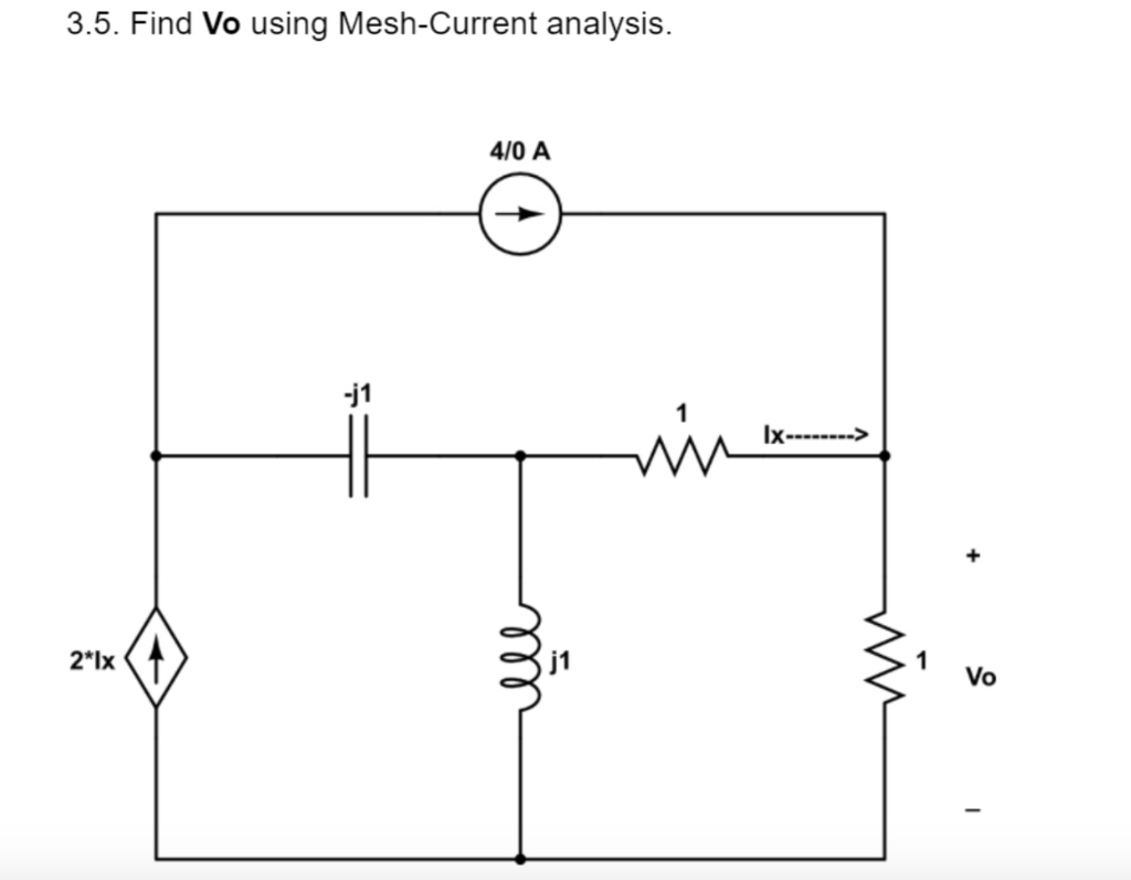 Solved 3.5. Find Vo using Mesh-Current analysis. 4/0 A -j1 | Chegg.com