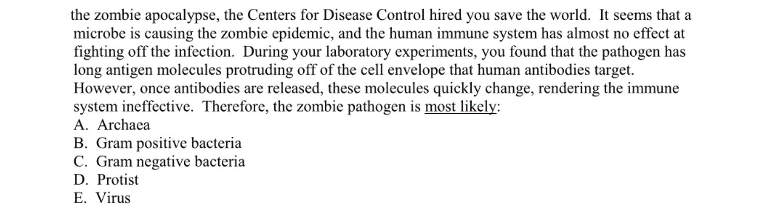 Solved the zombie apocalypse, the Centers for Disease | Chegg.com
