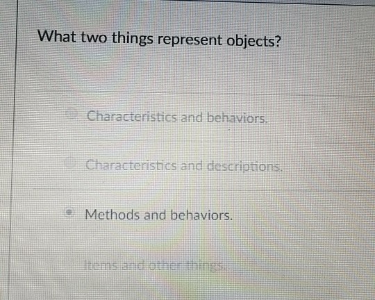 Solved What two things represent objects? Characteristics | Chegg.com