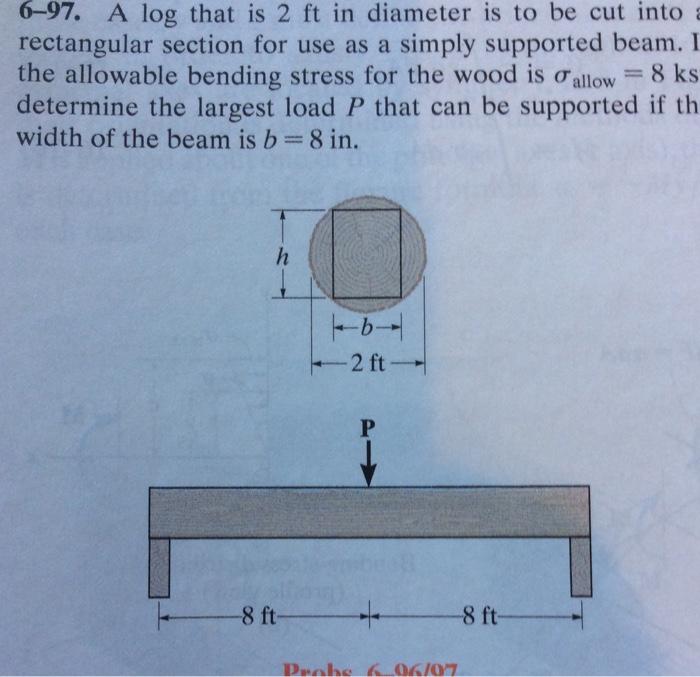 Solved 6-97. A log that is 2 ft in diameter is to be cut | Chegg.com