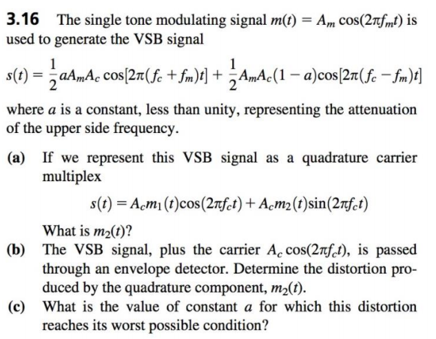 Solved 3.16 The single tone modulating signal m(t) = Am | Chegg.com