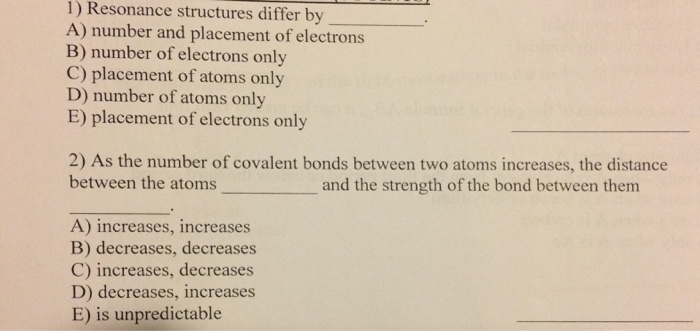 Solved Resonance structures differ by number and placement | Chegg.com