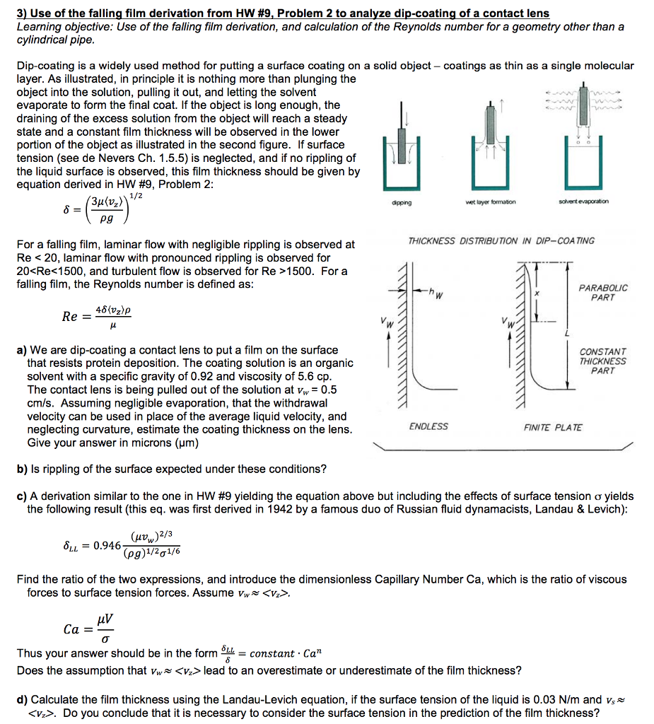 3) Use of the falling film derivation from HW #9, | Chegg.com