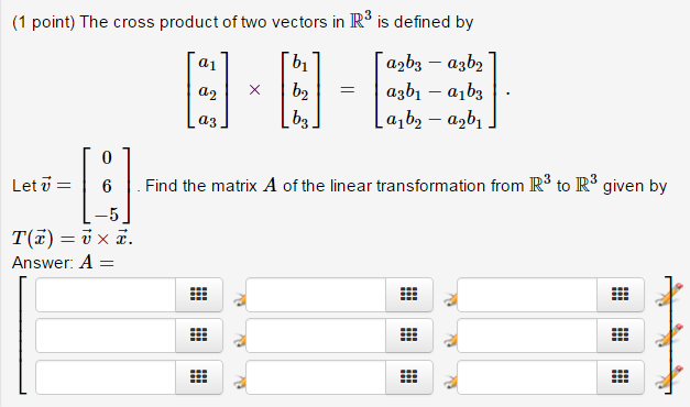 Solved The cross product of two vectors in R^3 is defined by | Chegg.com
