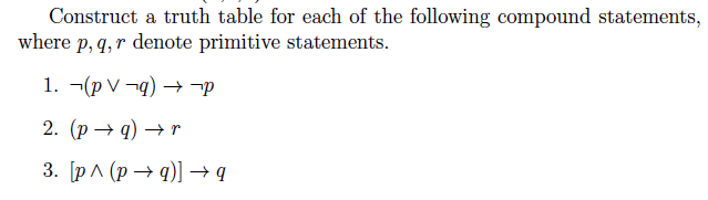 Solved Construct a truth table for each of the following | Chegg.com