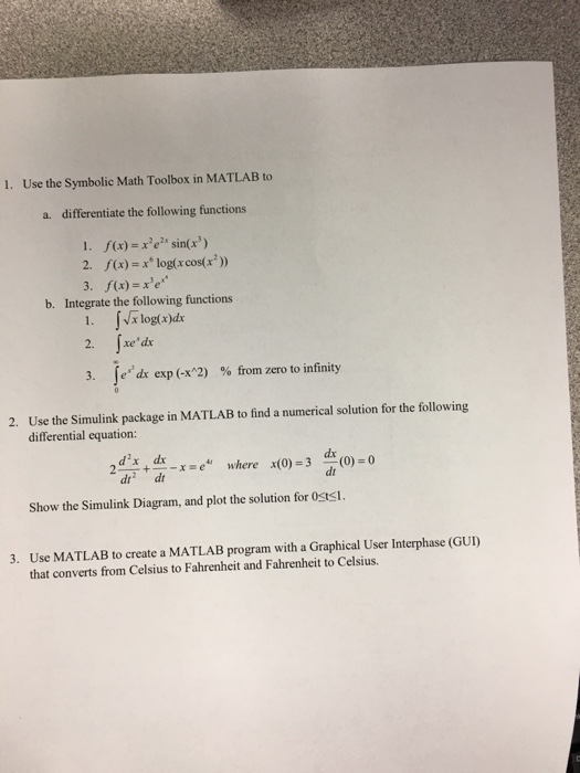 Solved Use the Symbolic Math Toolbox in MATLAB to | Chegg.com