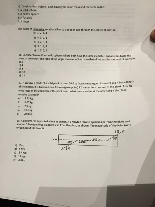 Solved 15. Consider four objects, each having the same mass | Chegg.com