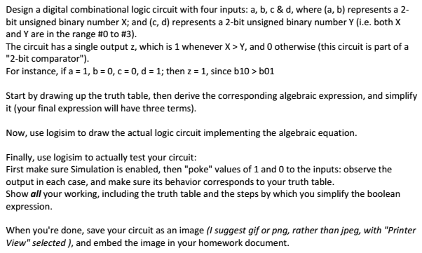 Design A Digital Combinational Logic Circuit With 