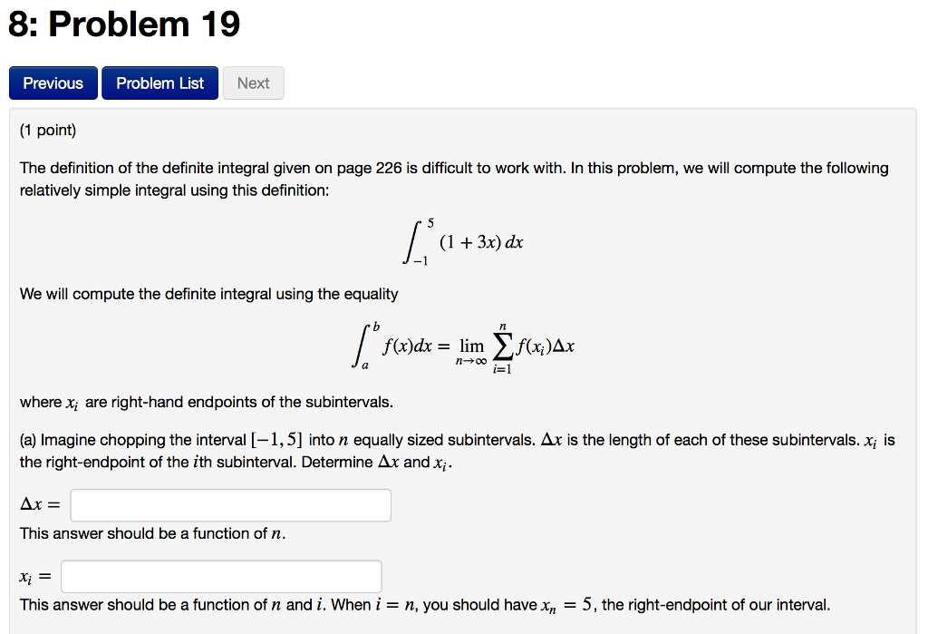 Solved 8: Problem 19 Previous Problem List Next (1 point The | Chegg.com