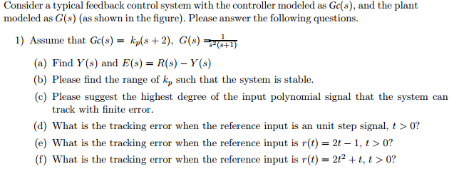 Solved Consider a typical feedback control system with the | Chegg.com