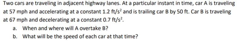 Solved Two cars are traveling in adjacent highway lanes. At | Chegg.com