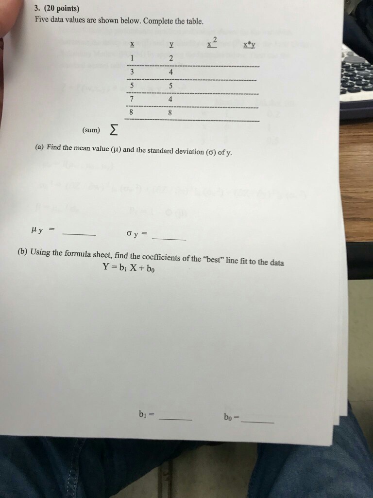 Solved 3. (20 points) Five data values are shown below. | Chegg.com