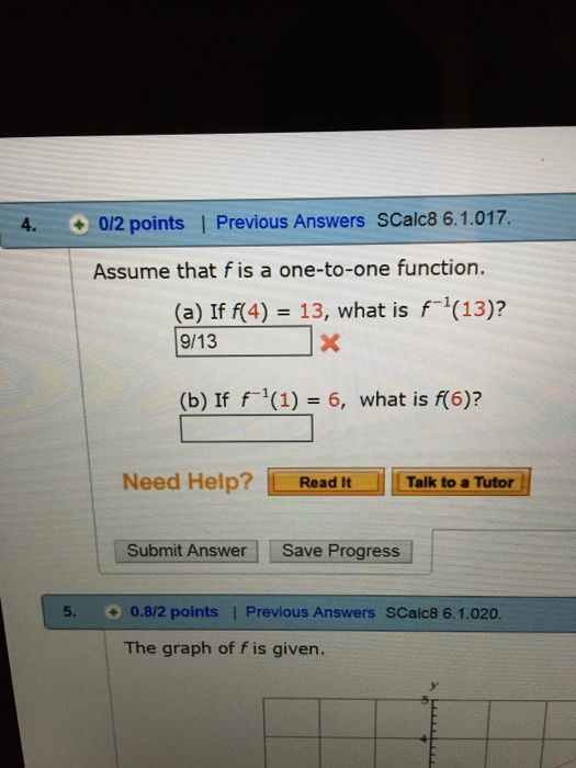 Solved Assume That F Is A One To One Function If F 4