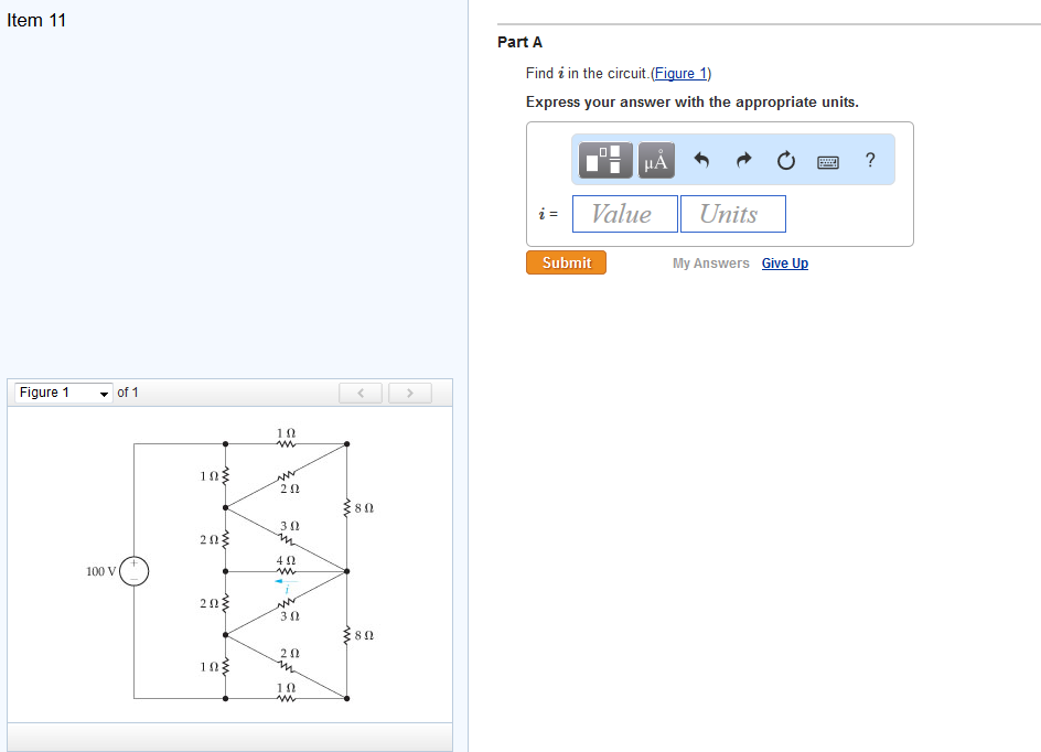 Solved Find i in the circuit. (Figure 1.) Express your | Chegg.com