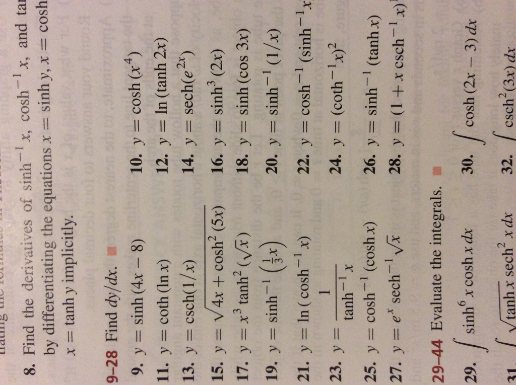 Solved 8. Find the derivatives of sinh x, cosh 1x, and tar | Chegg.com