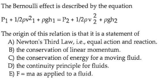 Solved The Bernoulli effect is described by the equation | Chegg.com
