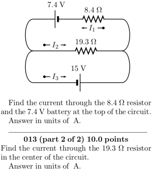 Solved 012 (part 1 of 2) 10.0 points The currents are | Chegg.com