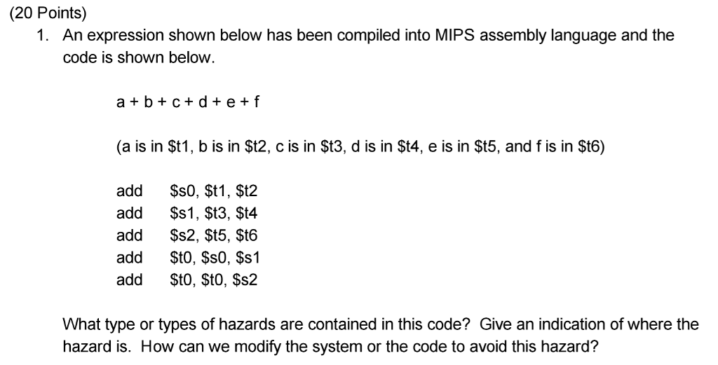 Solved An expression shown below has been compiled into MIPS | Chegg.com