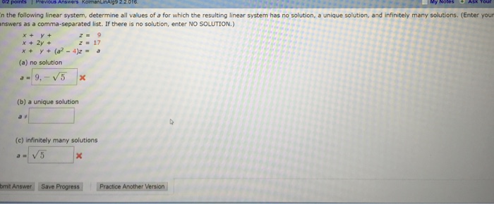 Solved n the following linear system, determine all values | Chegg.com