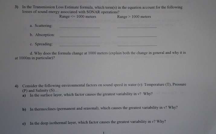 Solved 3) In the Transmission Loss Estimate formula, which | Chegg.com