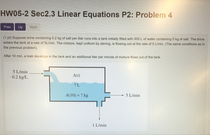 Solved HW05-2 Sec2.3 Linear Equations P2: Problem 1 Prev Up | Chegg.com