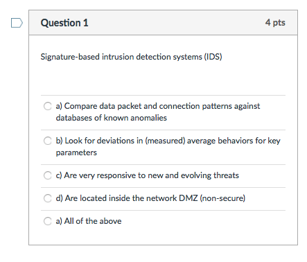 Solved Signature-based intrusion detection systems (IDS) a) | Chegg.com